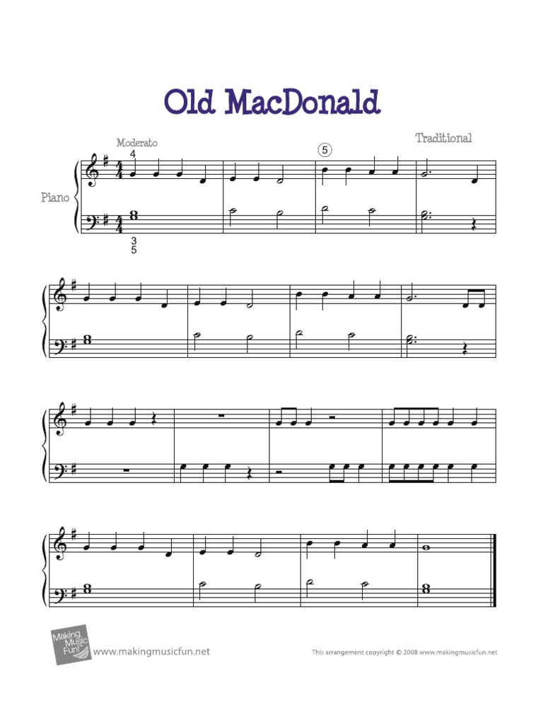 Old Macdonald Piano Solo | PDF