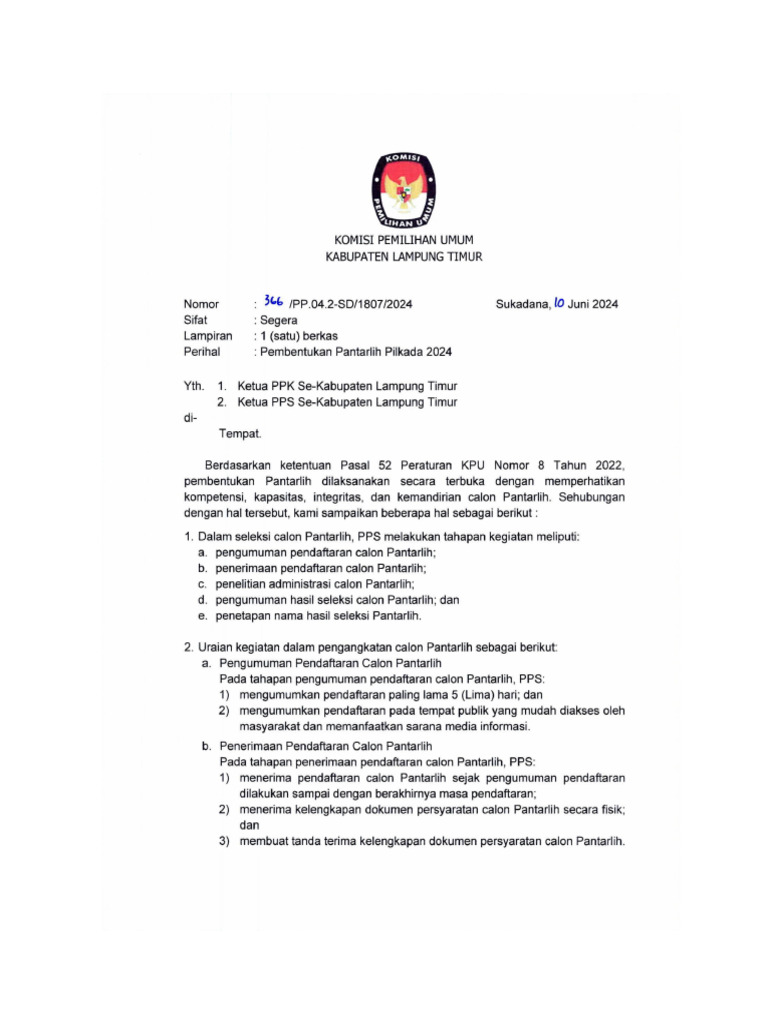 366 SD - Pembentukan Pantarlih Pilkada 2024 | PDF