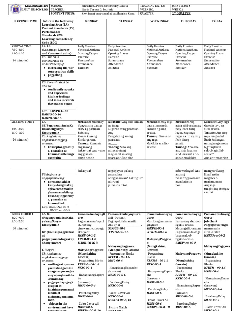 KINDER DLL Week 1 | PDF