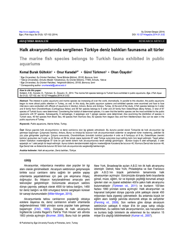 Turkish Marine Fish in Public Aquariums | PDF | Fish