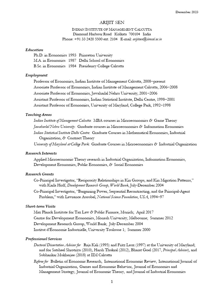 Arijit Sen CV Dec 2023 - 3 | PDF