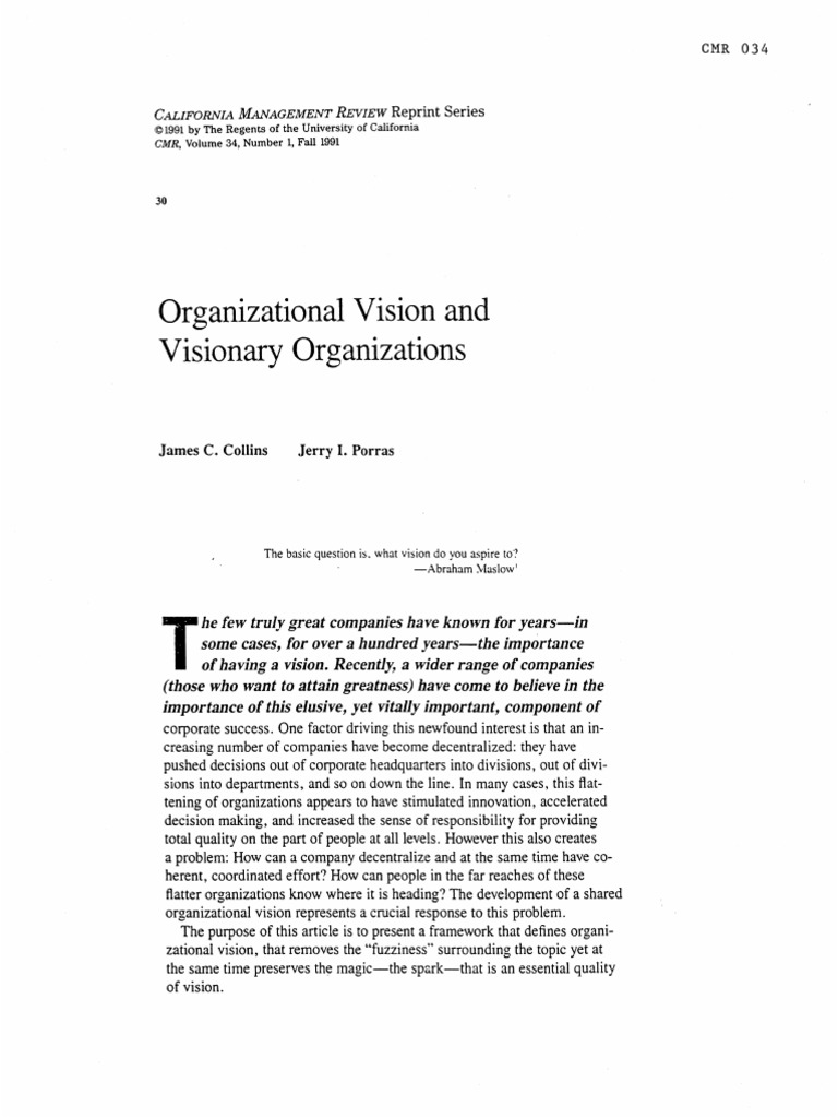 Jim Colins Organizational Vision and Visionary Organizations-1 | PDF