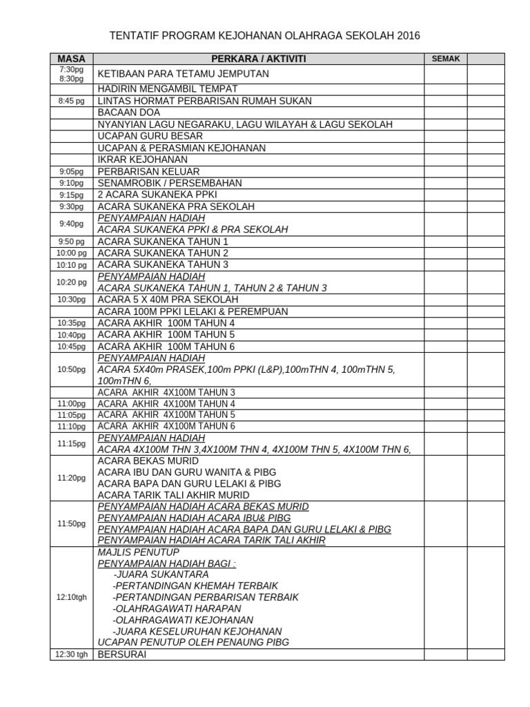2016 TENTATIF PROGRAM KEJOHANAN OLAHRAGA SEKOLAH | PDF