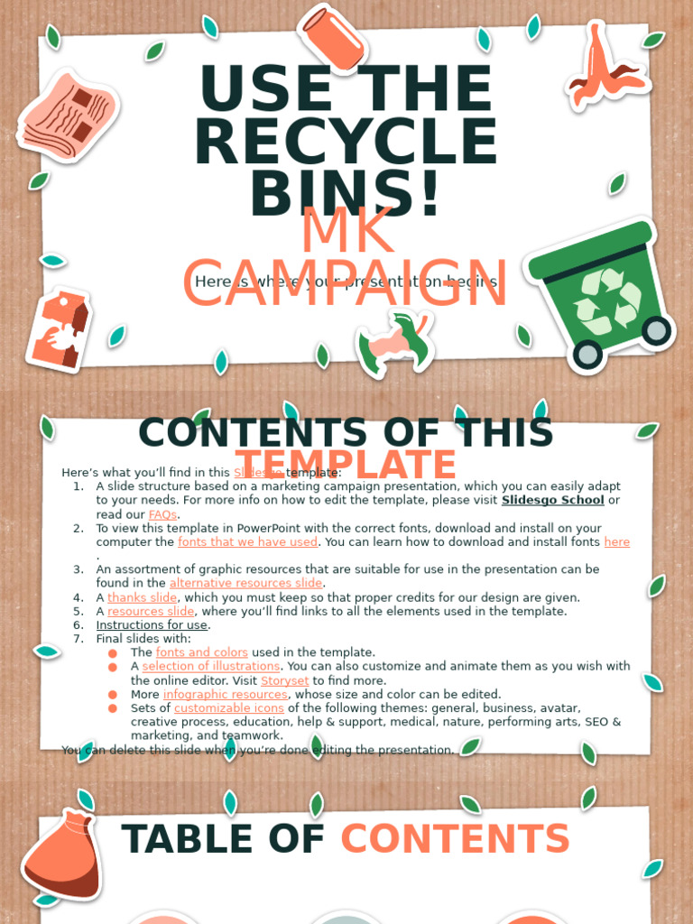 Use The Recycle Bins! MK Campaign by Slidesgo | PDF