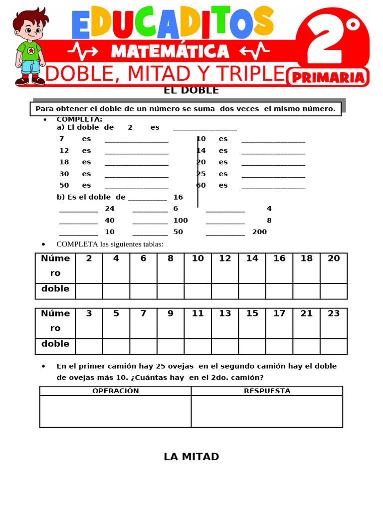 Doble Mitad y Triple para Segundo Grado de Primaria | PDF | Alimentos