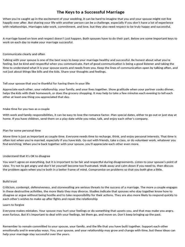 The Keys To A Successful Marriage | PDF