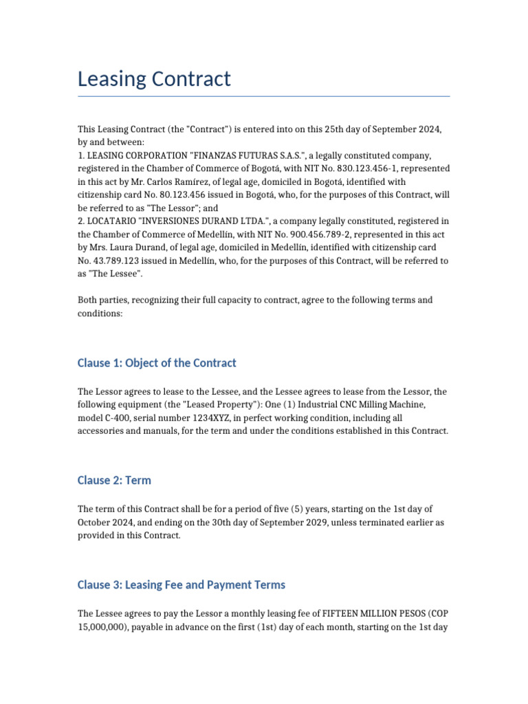 Leasing Contract Colombia | PDF