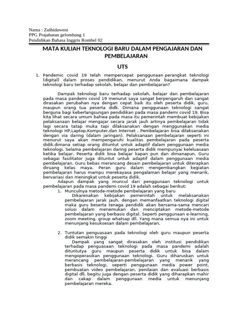 Uts Teknologi Baru Dalam Pengajaran Dan Pembelajaran | PDF