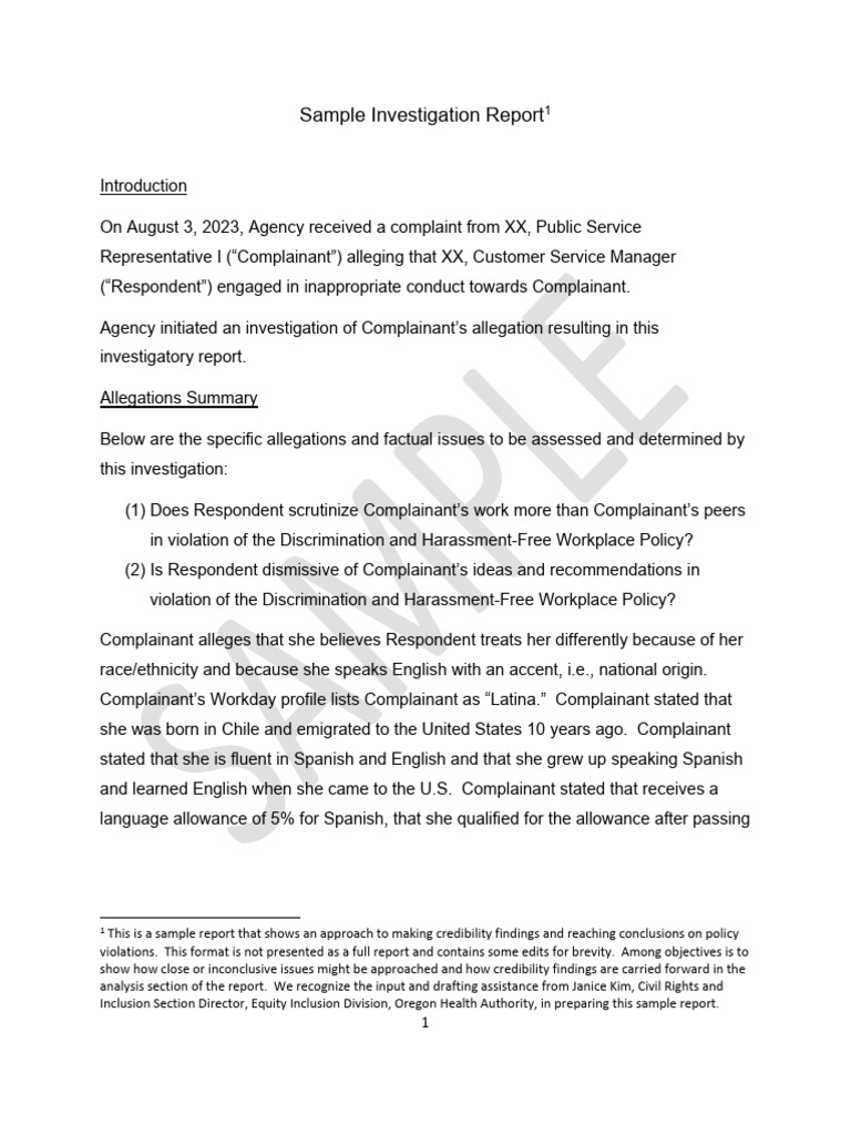 Sample Investigation Report 10 2 23 | PDF