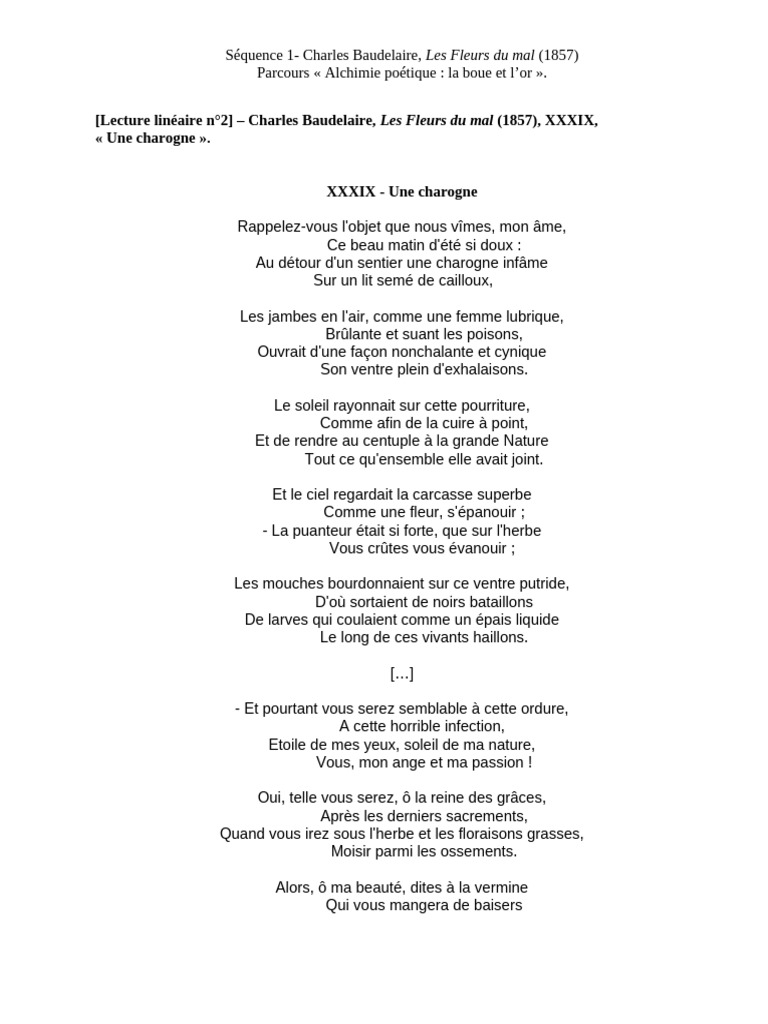 Lecture linéaire n°2 - une charogne | PDF