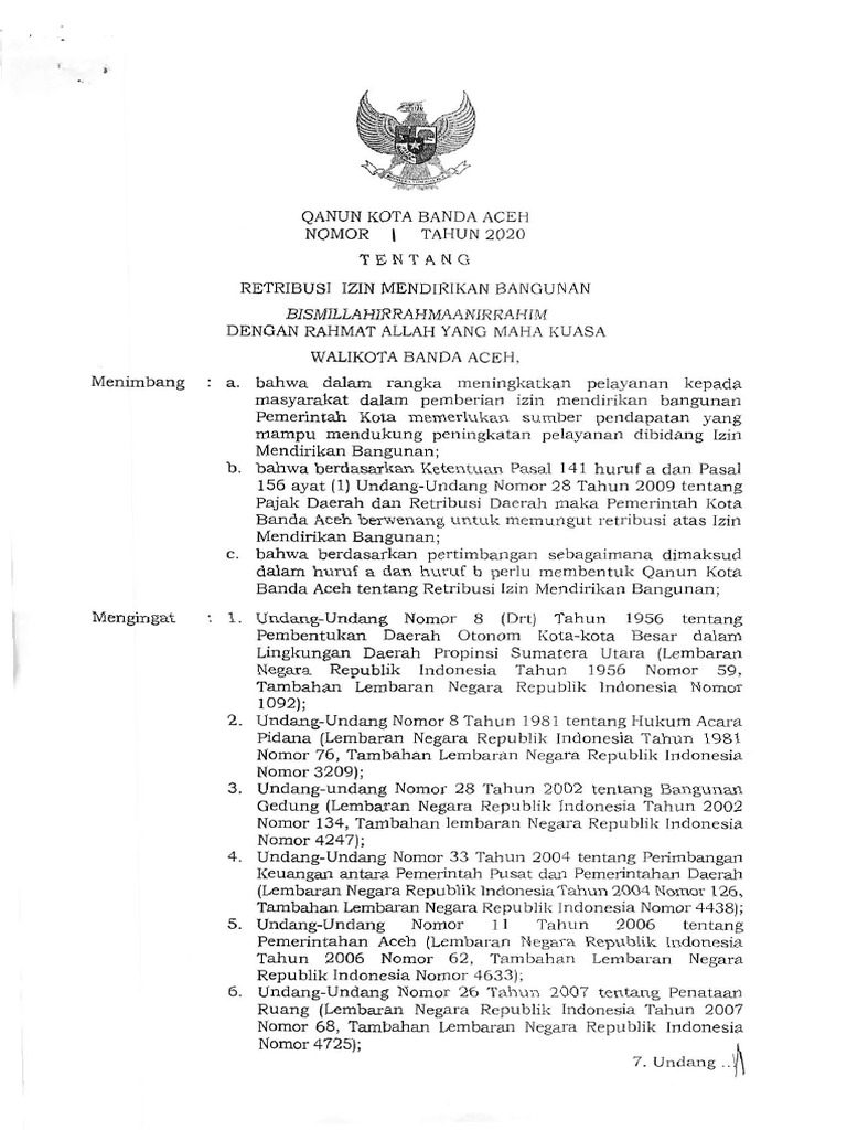 Qanun No 1 Tahun 2020 TTG Ret IMB | PDF