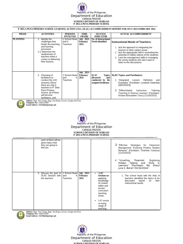 Pdps Lac Accomplishment Report | PDF