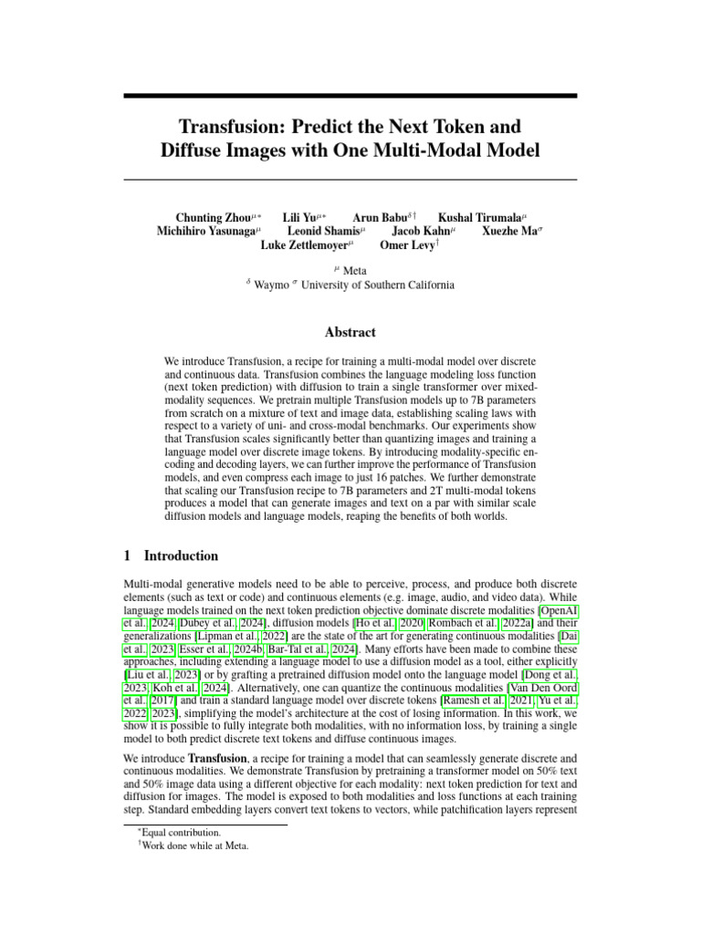 Zhou 等 - 2024 - Transfusion Predict the Next Token and Diffuse Images ...