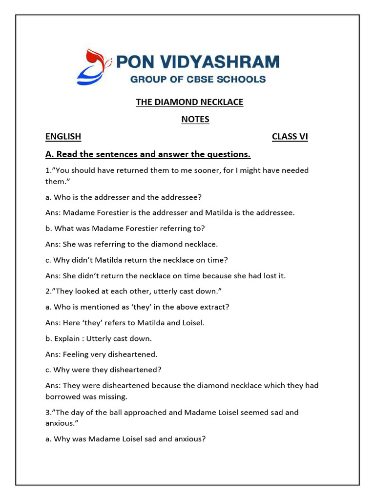 The Diamond Necklace - Notes | PDF