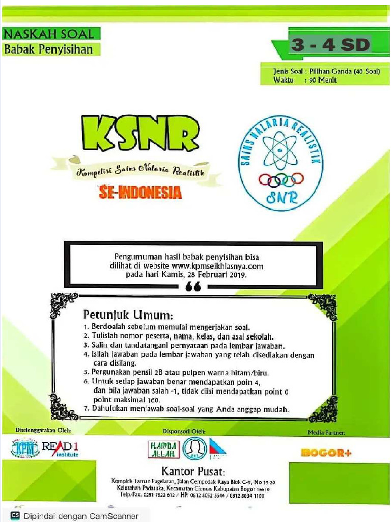 PDF Soal KSNR Kelas 3 4 Babak Penyisihan Tahun 2020 - Compress | PDF