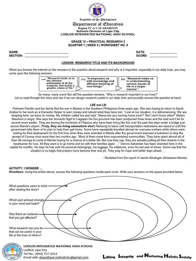 PR2 Worksheet Q1 Week 5 | PDF