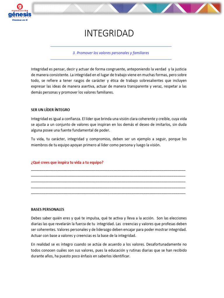 INTEGRIDAD 3 Promover Los Valores Personales, Familiares | PDF
