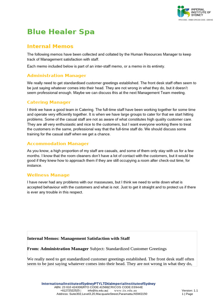 SITXCCS016 Internal Memos | PDF