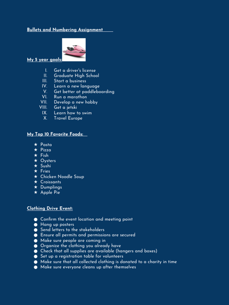 Bullets and Numbering Assignment | PDF