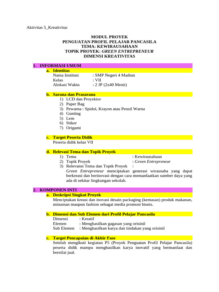 Modul Kreativitas P5 Tema 4 (Packaging) | PDF