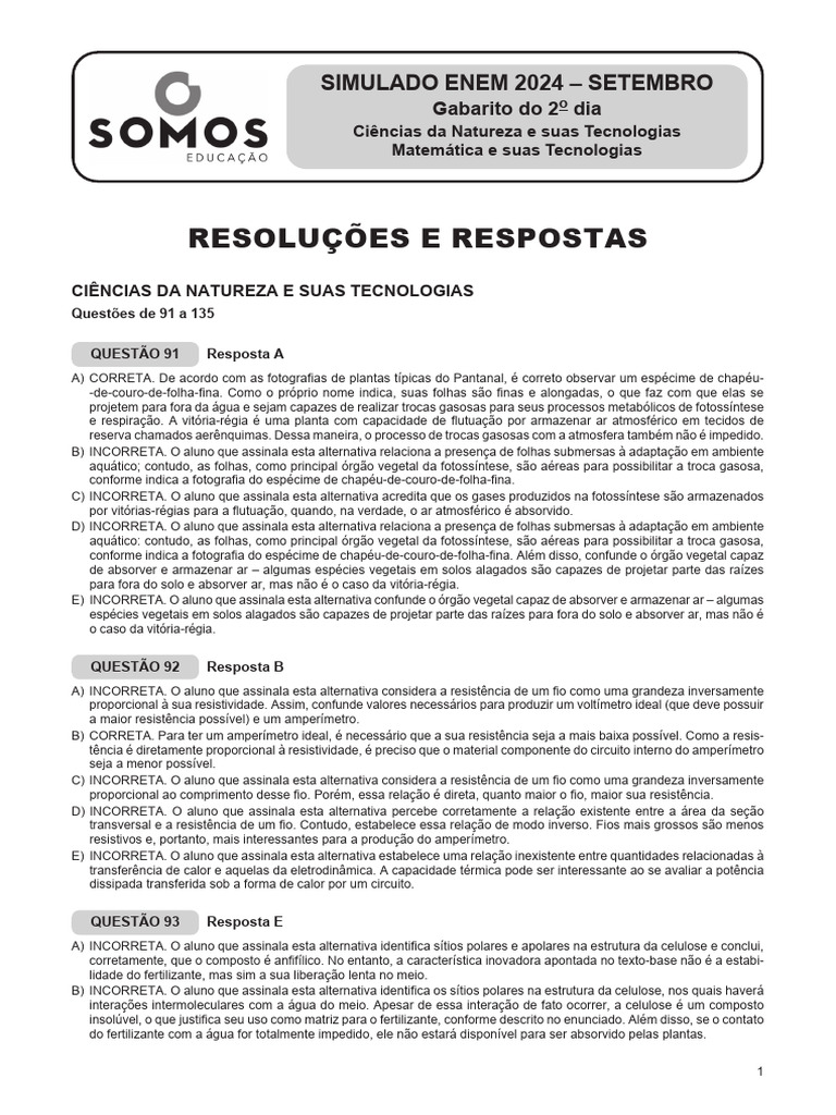 Simulado SOMOS Enem - SET - 2º Dia - Resolução - 2024 | PDF