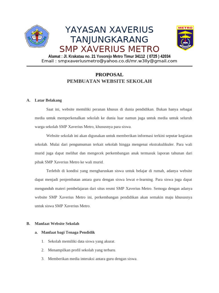 Contoh Proposal Website Sekolah | PDF