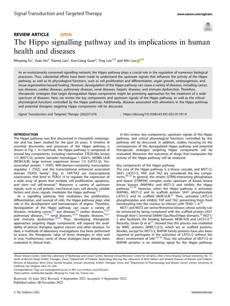 The Hippo Signalling Pathway and Its Implications in Human Health and ...