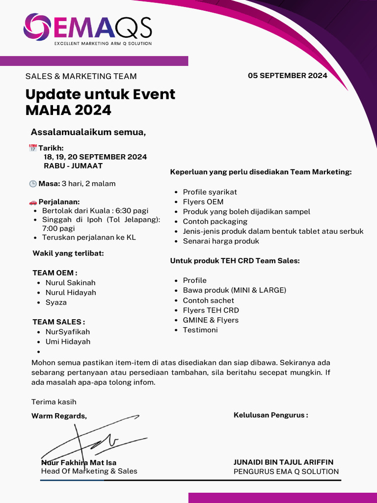 MEMO EVENT MAHA 2024 | PDF