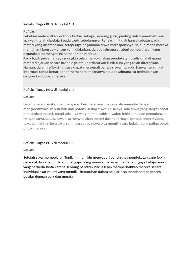 Refleksi Tugas PGG Di Modul 1 | PDF