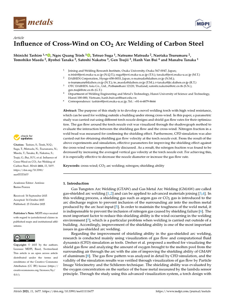 2021-Influence of Cross-Wind On CO2 Arc Welding of Carbon Steel | PDF