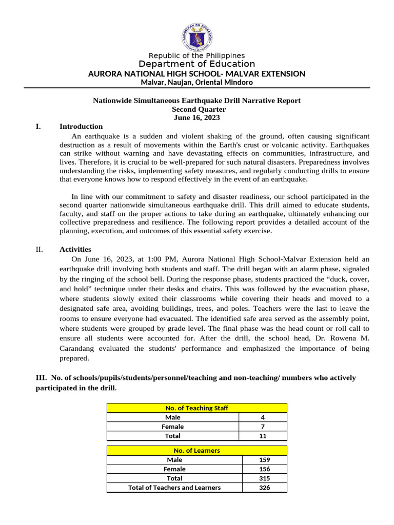 2nd Quarter NSED Narrative Report | PDF | Emergency Management ...