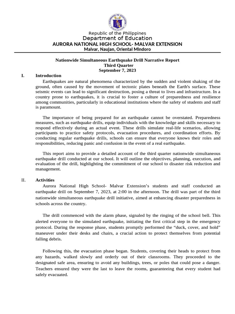 3rd Quarter NSED Narrative Report | PDF | Emergency Management ...
