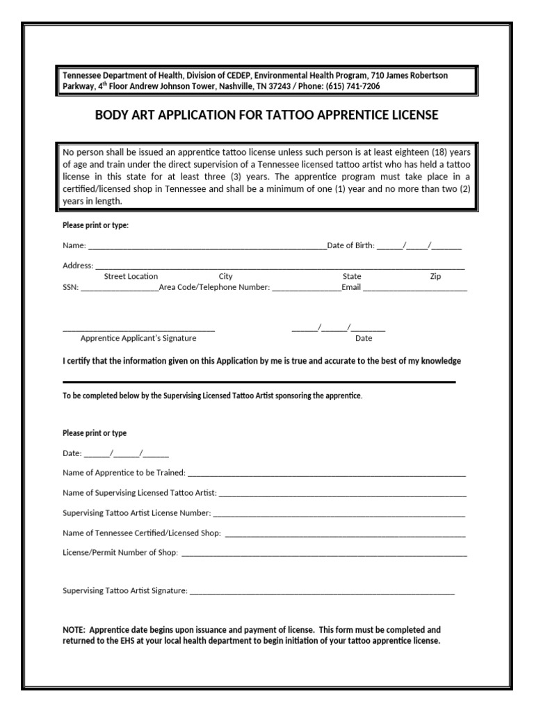 Tattoo Apprentice License Application Attachment (For File Only) | PDF