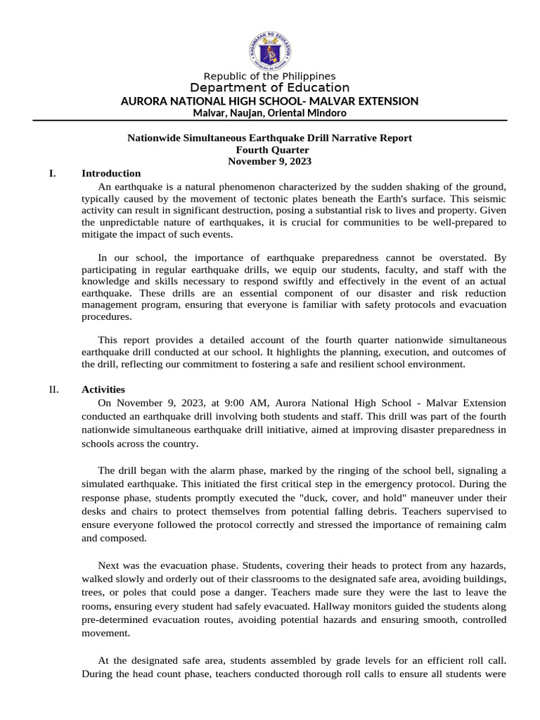 4th Quarter NSED Narrative Report | PDF | Emergency Management ...