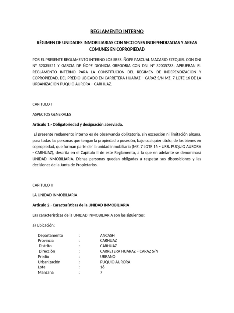 reglamento interno | PDF