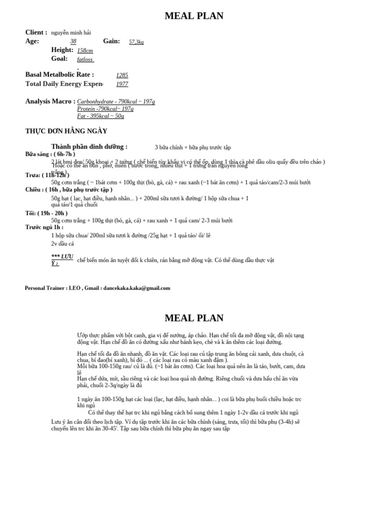 MealPlan DinhTrongKhaiNguyen | PDF