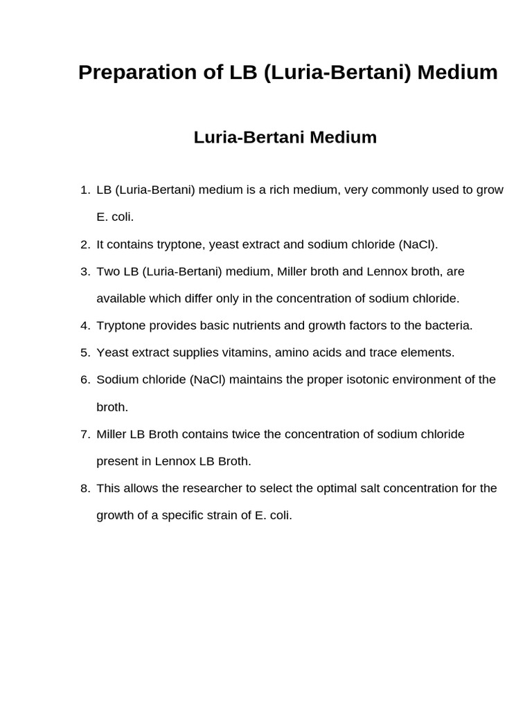 Preparation of LB Medium | PDF