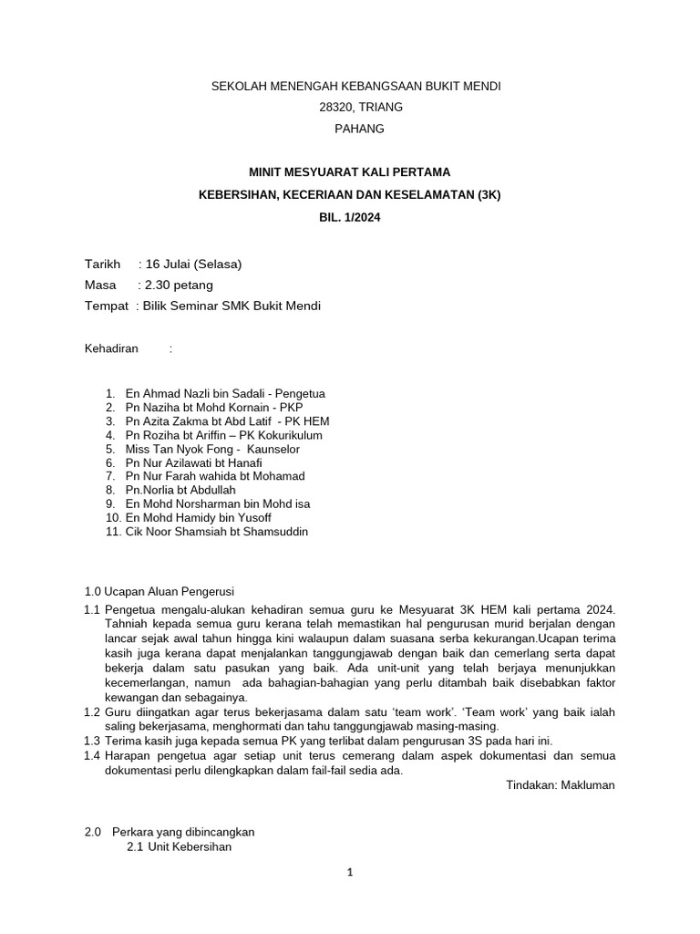 Minit Mesy 3K Bil 1. 2021 - LEE BEE PING Moe | PDF