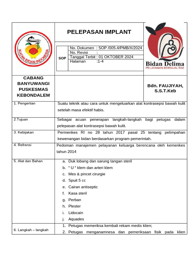 5.4 Sop Pelepasan Implant 2020 | PDF