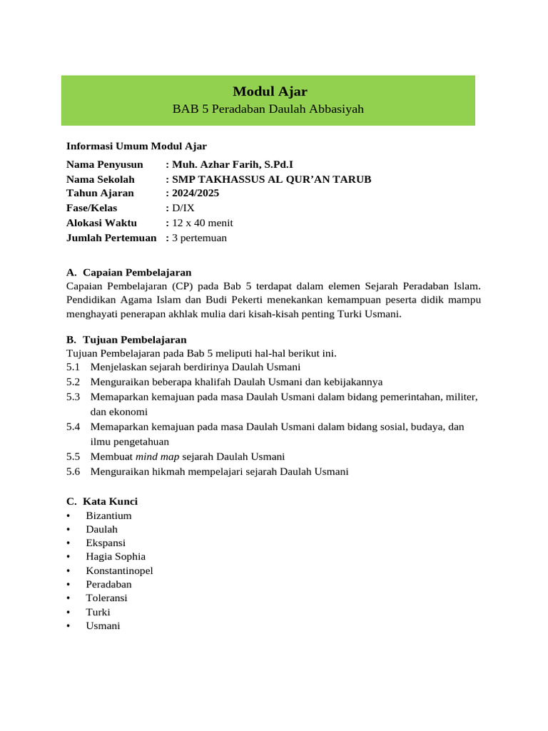 7.5 Modul Ajar Bab 5 PAI Kelas IX | PDF