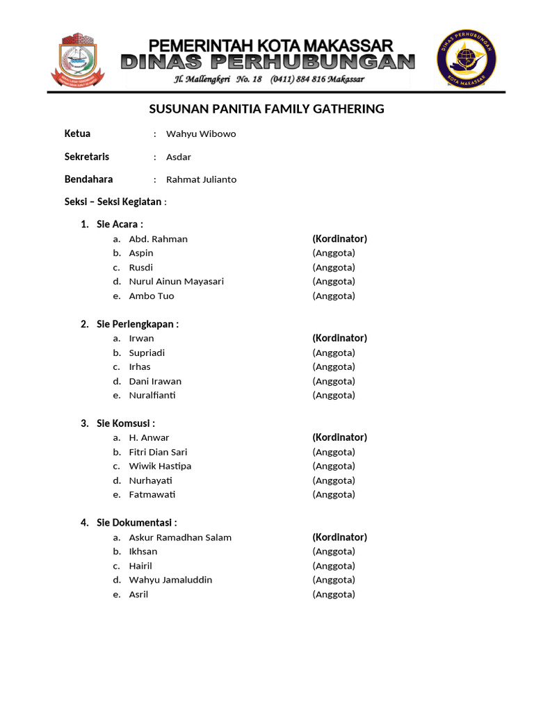 Susunan Panitia Family Gathering | PDF