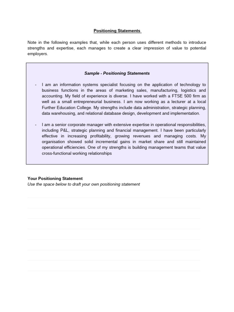 Positioning Statements | PDF | Business