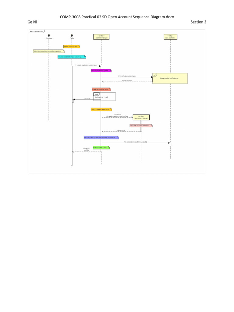 COMP-3008 Practical 02 SD Open Account Sequence Diagram | PDF