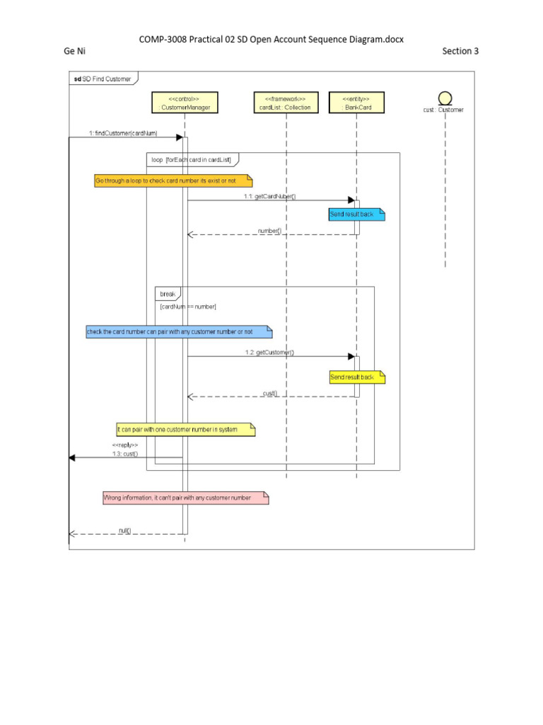 COMP-3008 Practical 02 SD Find Customer Sequence Diagram | PDF