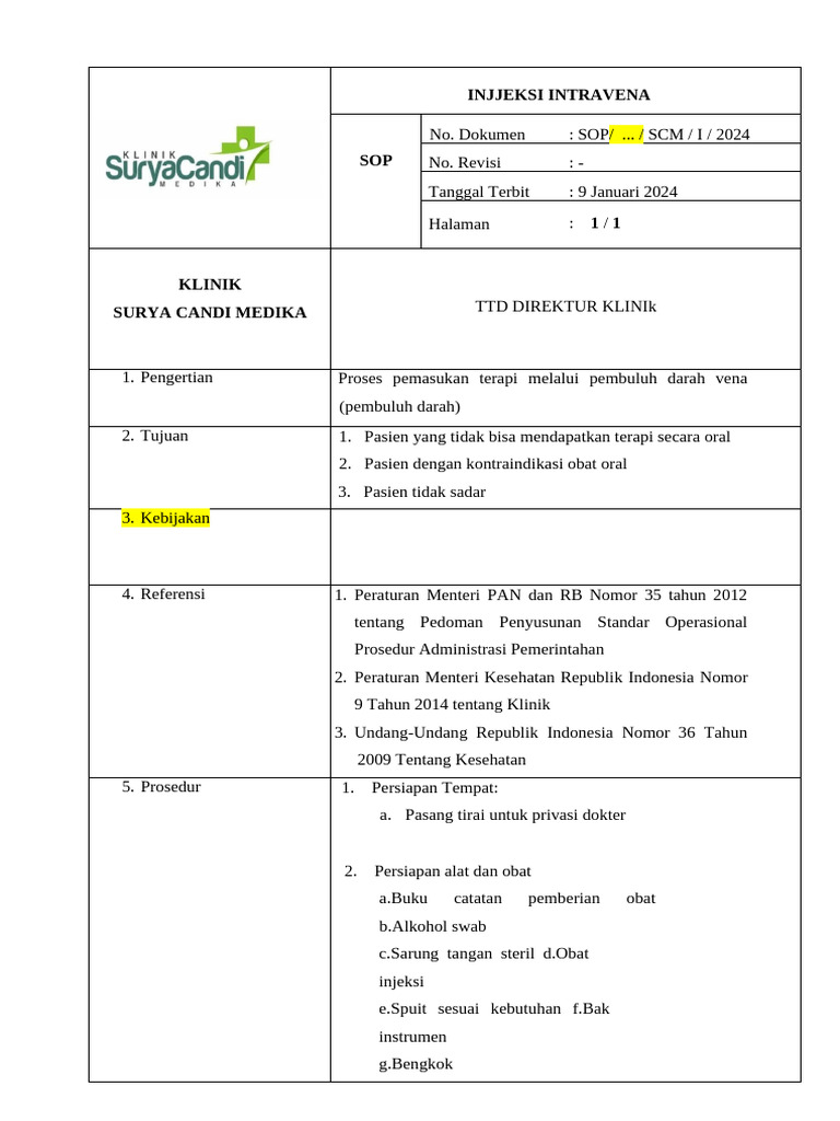 SOP Injeksi IV | PDF