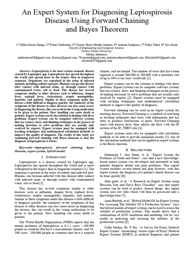 An_Expert_System_for_Diagnosing_Leptospirosis_Disease_Using_Forward_Chaining_and_Bayes_Theorem | PDF