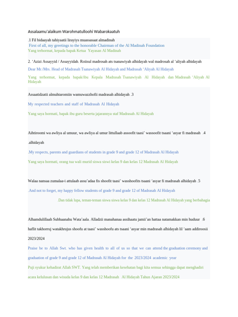 Pidato Kelulusan 3 Bahasa Fix | PDF