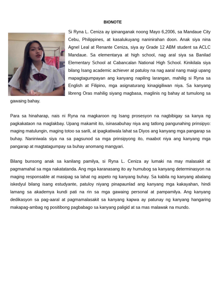 Ryna's Bionote | PDF