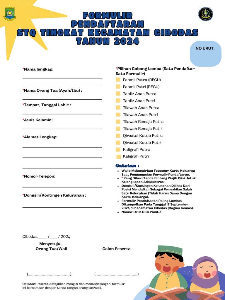 Formulir Pendaftaran STQ 2024 | PDF