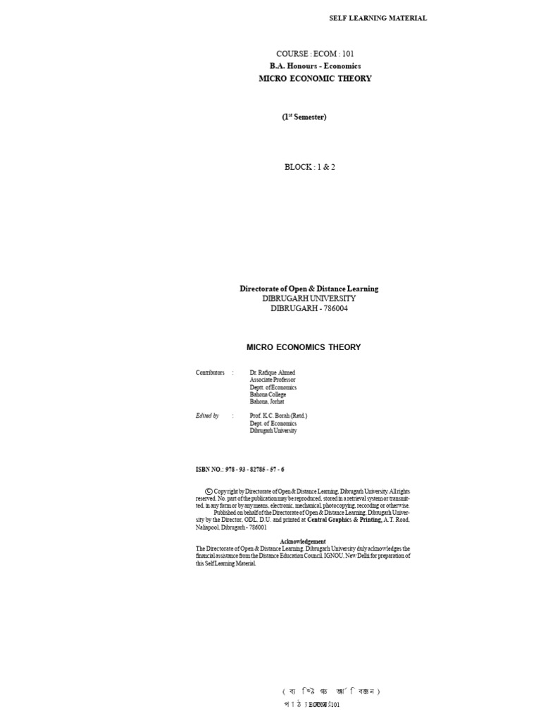 1 B.A. Honours-Economics-ECOM-101 (1st Semester) | PDF